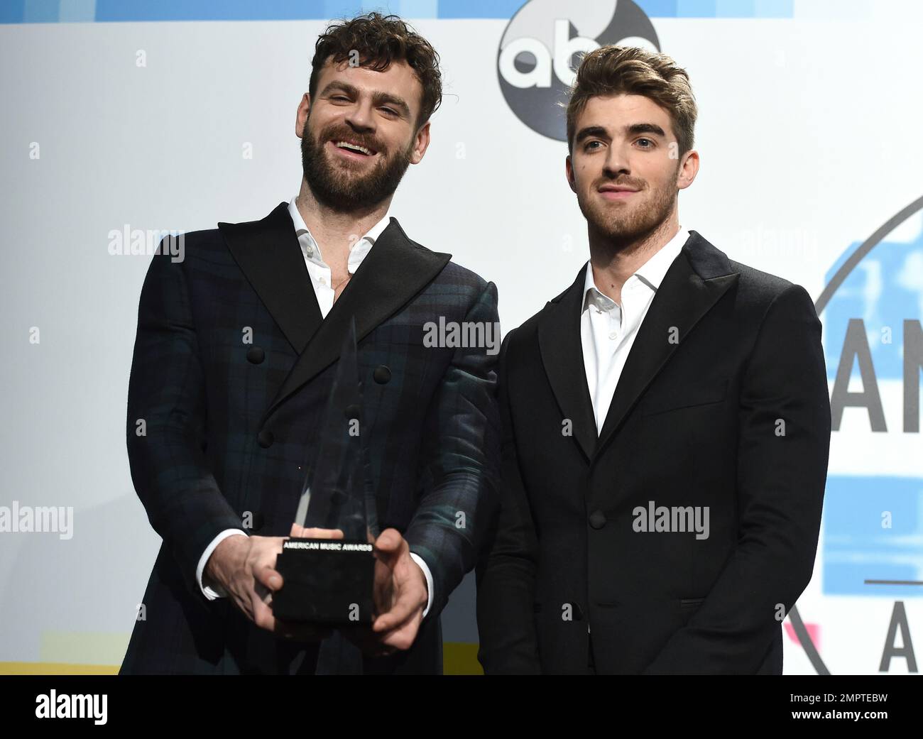 Alex Pall, left, and Andrew Taggart of The Chainsmokers pose in the ...