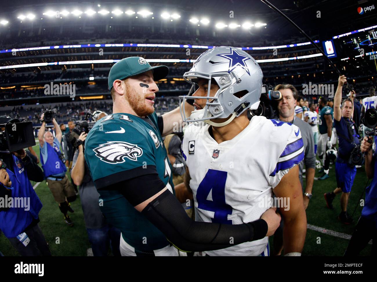 Philadelphia Eagles' Carson Wentz, left, and Dallas Cowboys' Dak ...