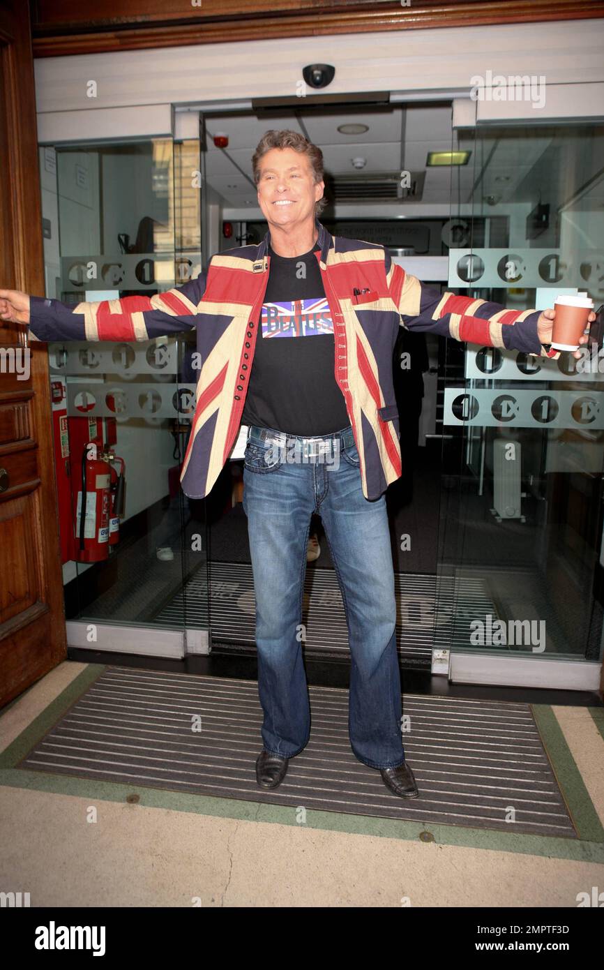 Actor David Hasselhoff dons a pair of bellbottom jeans and a Union Jack ...
