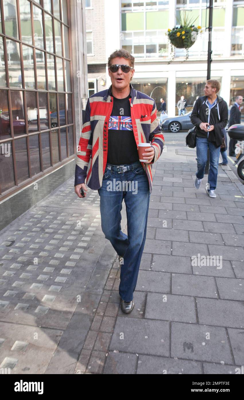 Actor David Hasselhoff dons a pair of bellbottom jeans and a Union Jack ...