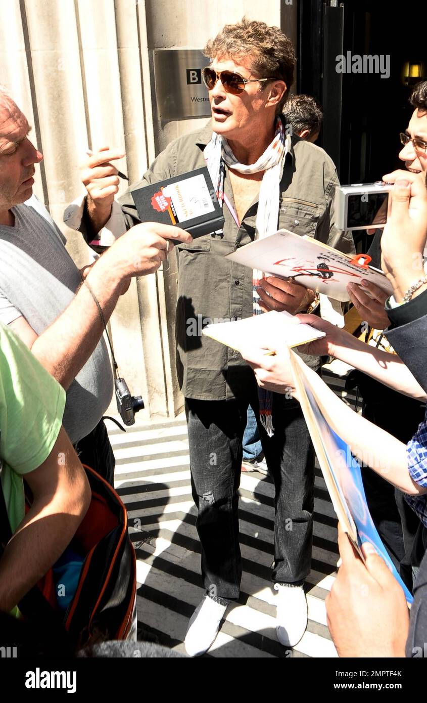 David Hasselhoff is mobbed by fans as he arrives at BBC Radio 2. The ...