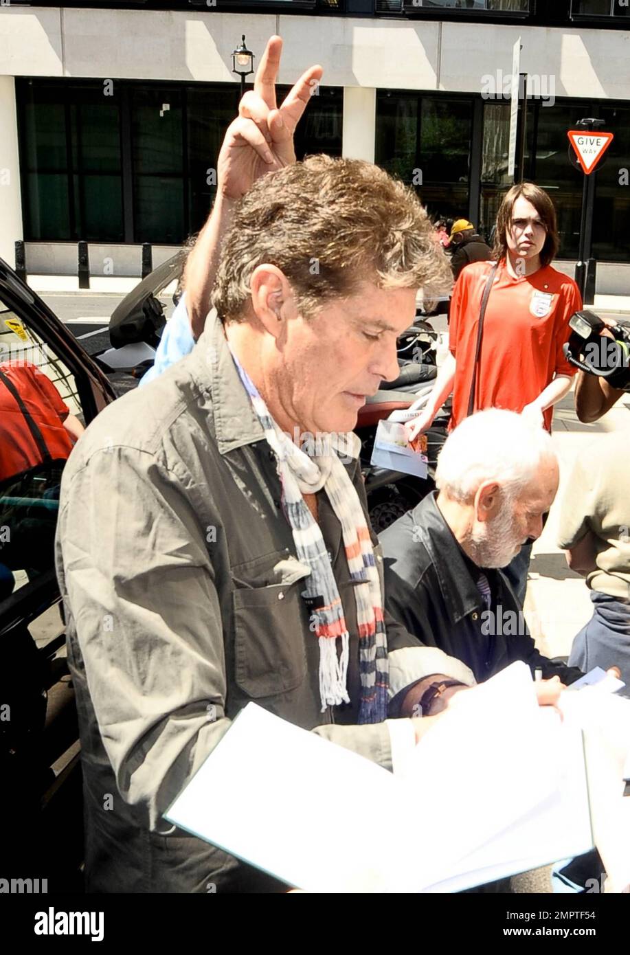 David Hasselhoff is mobbed by fans as he arrives at BBC Radio 2. The ...