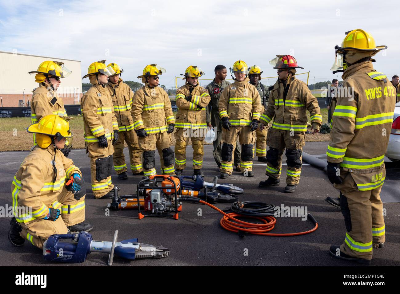 U.S. Marines with Marine Wing Support Squadron (MWSS) 472, brief safety ...