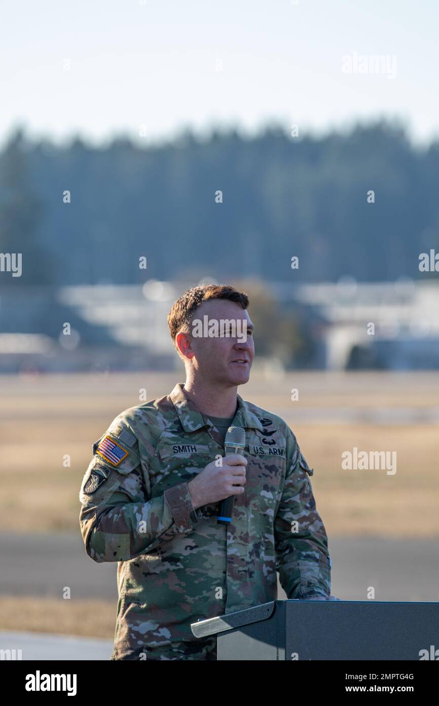 Col. Derek Smith, commander of the 16th Combat Aviation Brigade, gives ...