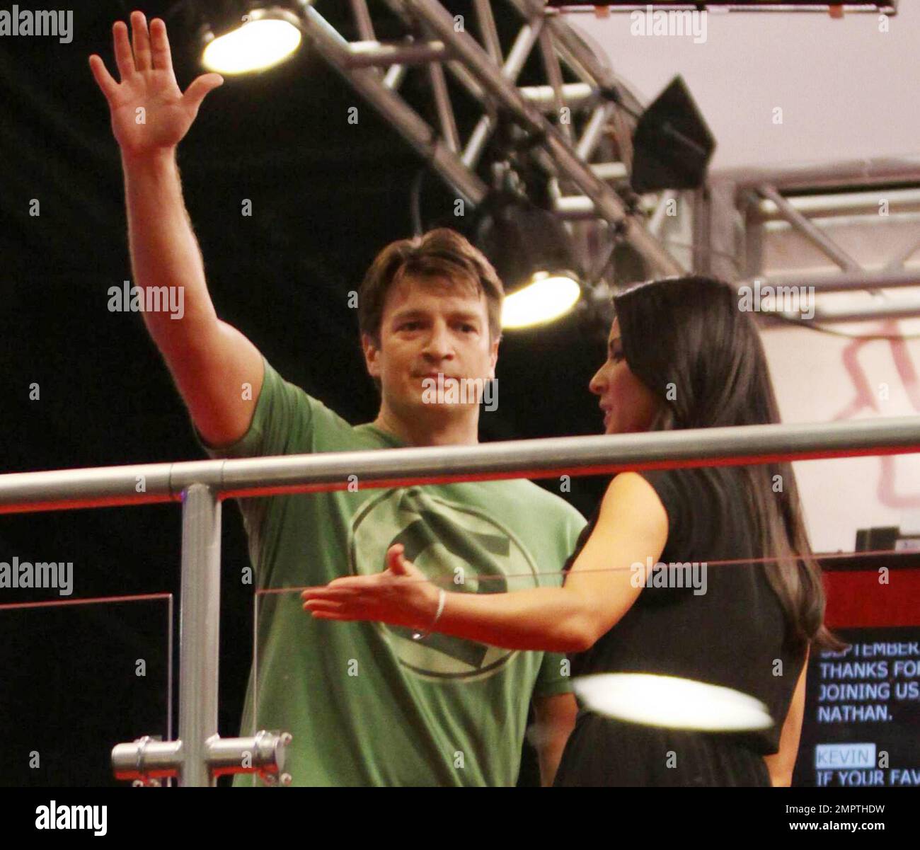 Nathan Fillion and Olivia Munn at the G4 booth at the San Diego ...