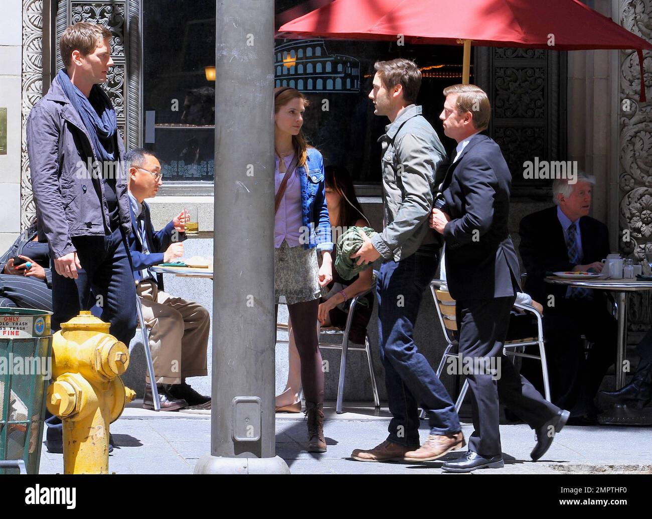 Ryan McPartlin and fellow cast members film scenes on location for ...