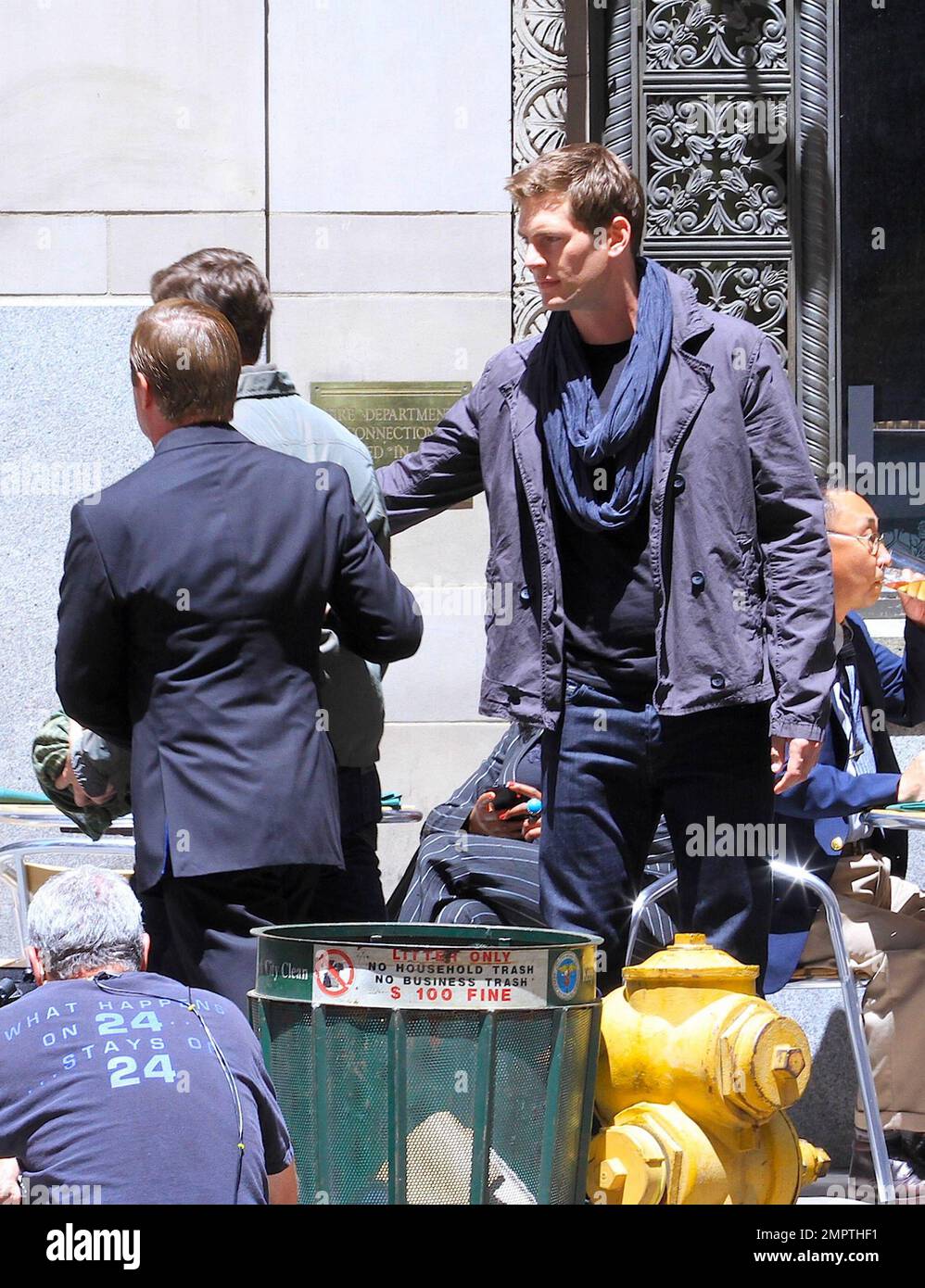 Ryan McPartlin and fellow cast members film scenes on location for ...