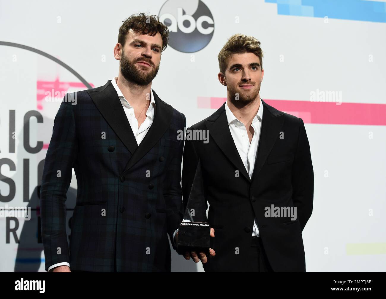 Alex Pall, left, and Andrew Taggart of The Chainsmokers pose in the ...
