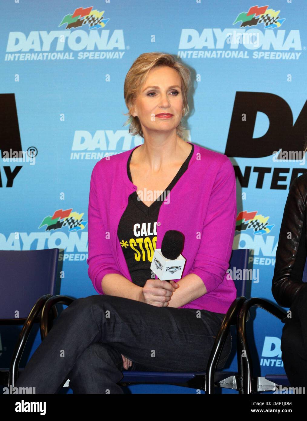 Actress Jane Lynch speaks at a press conference prior to the NASCAR ...