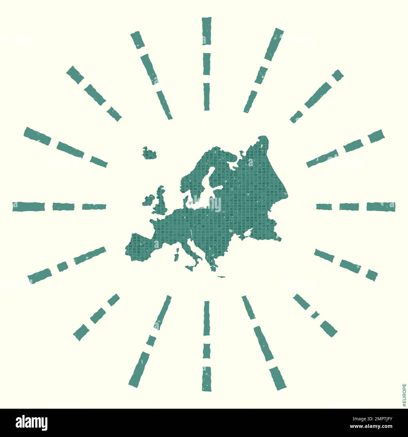 Europe Logo. Grunge sunburst poster with map of the continent. Shape of ...