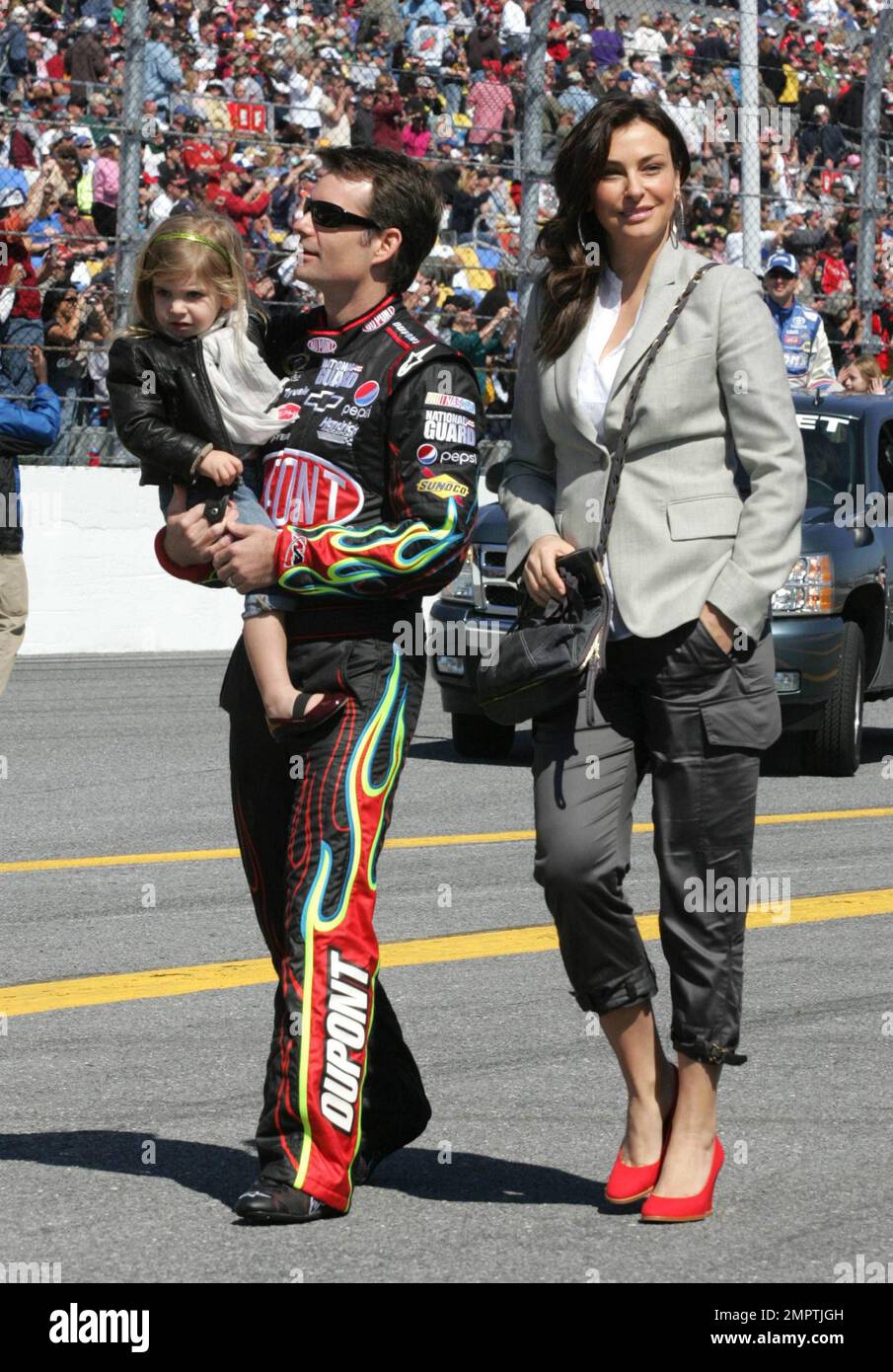 NASCAR driver Jeff Gordon, Ingrid Vandebosch (R) and their daughter ...