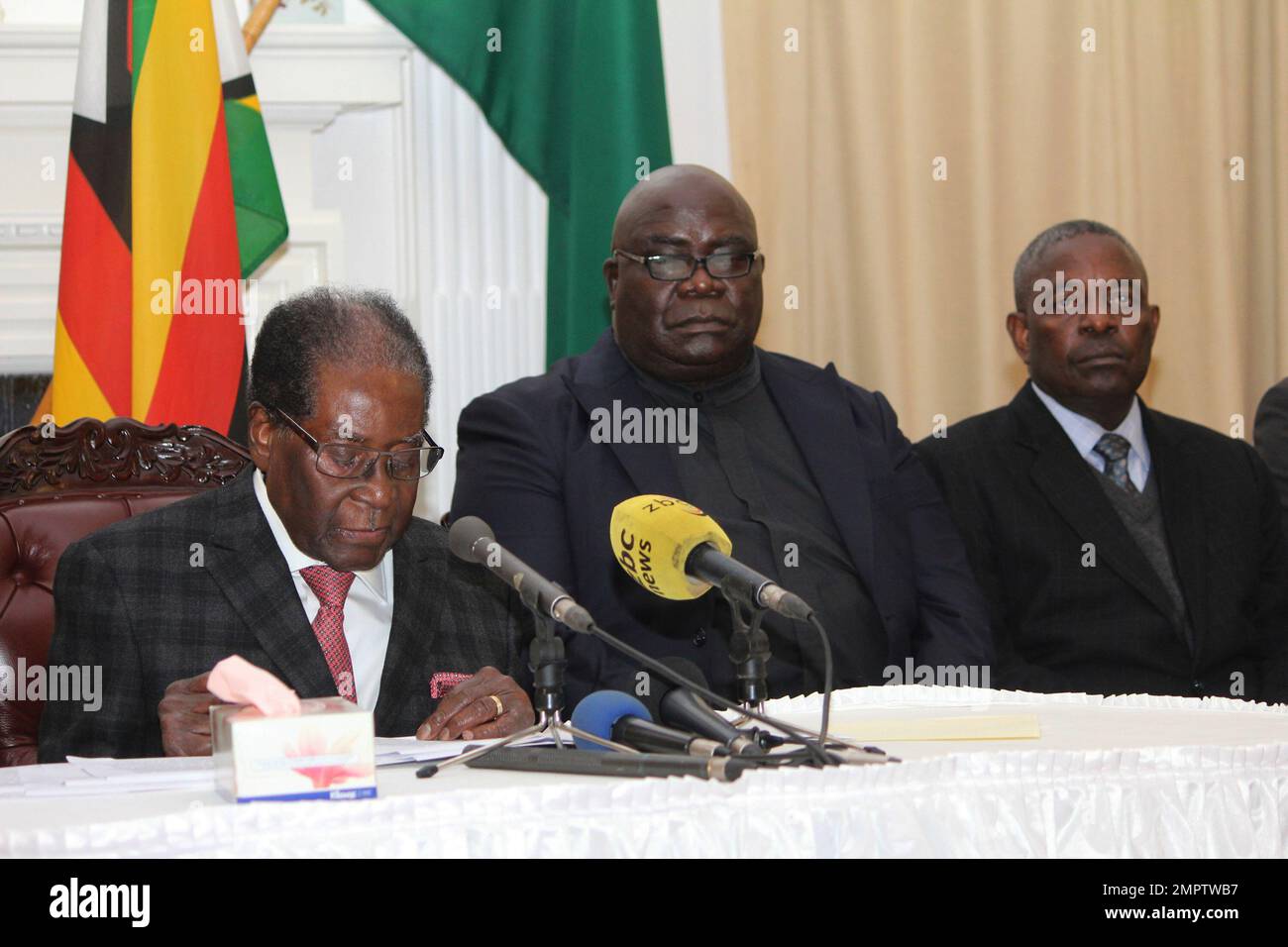 Zimbabwean President Robert Mugabe delivers his speech during a live ...
