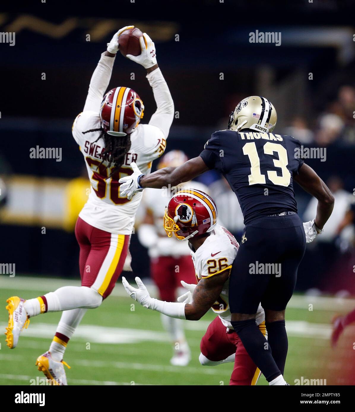Washington Redskins free safety D.J. Swearinger (36) intercepts a pass ...