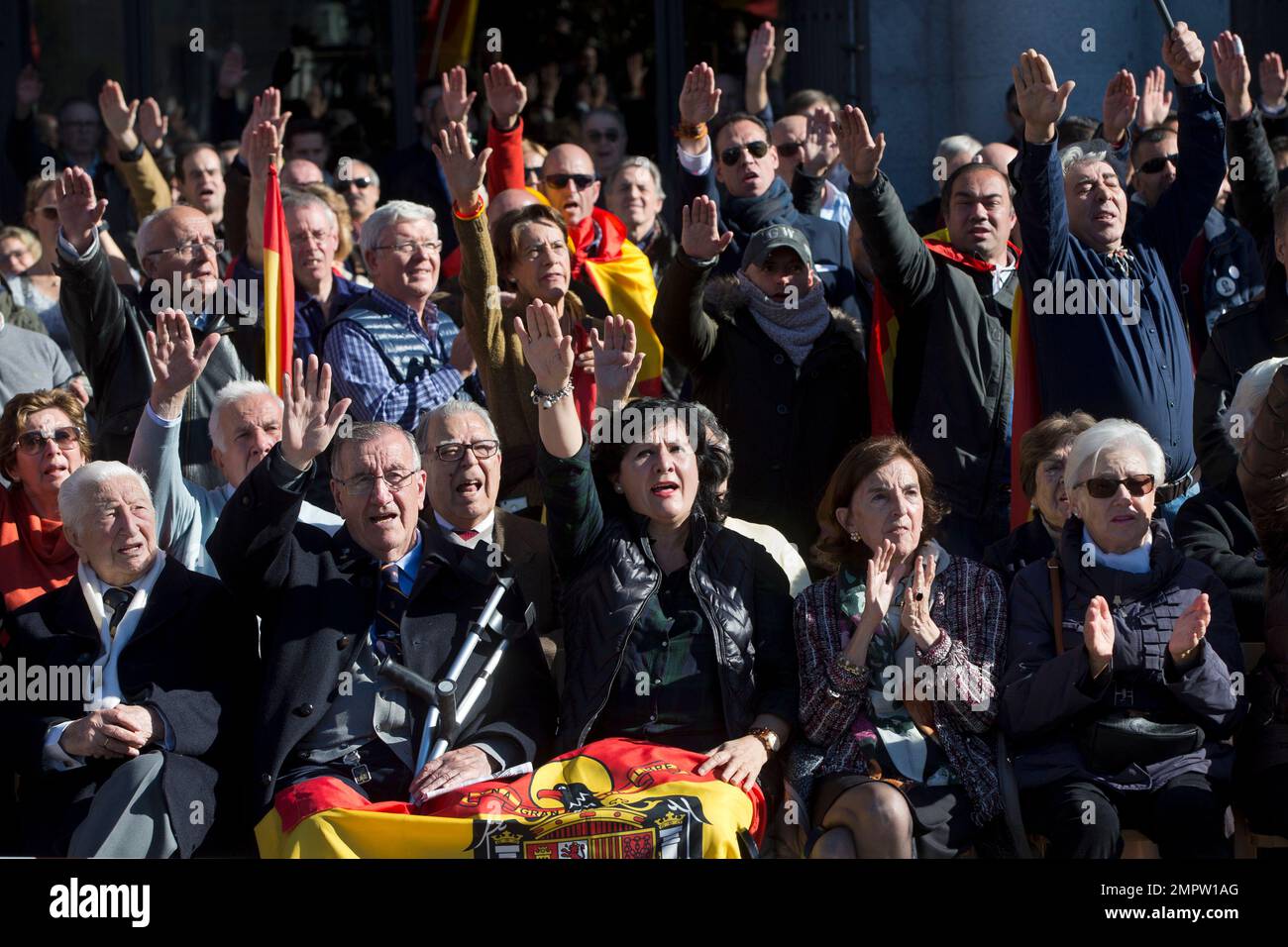 People gesture,during an event to commemorate Spanish dictator General ...