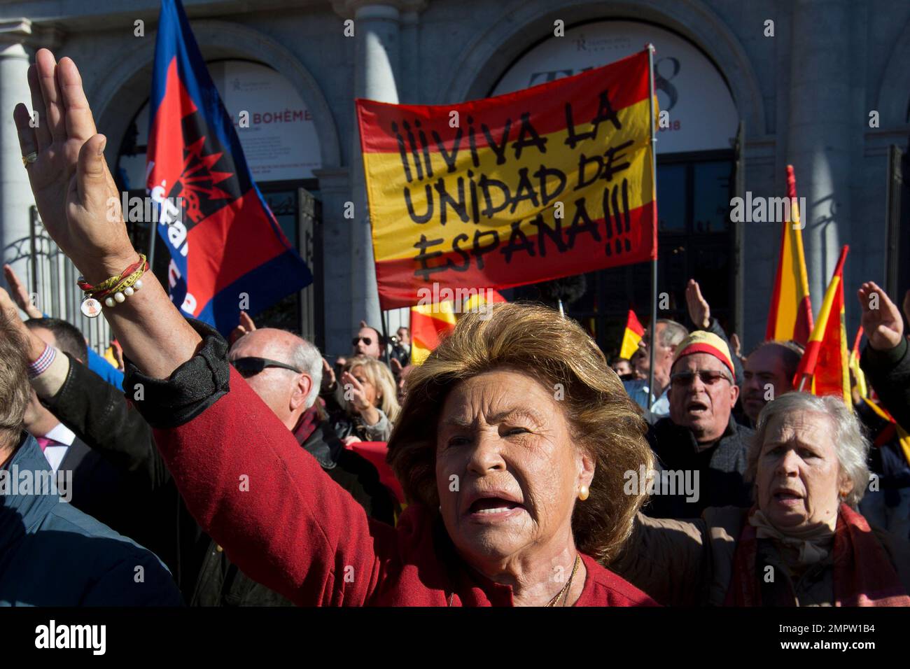 People gesture during an event to commemorate Spanish dictator General ...