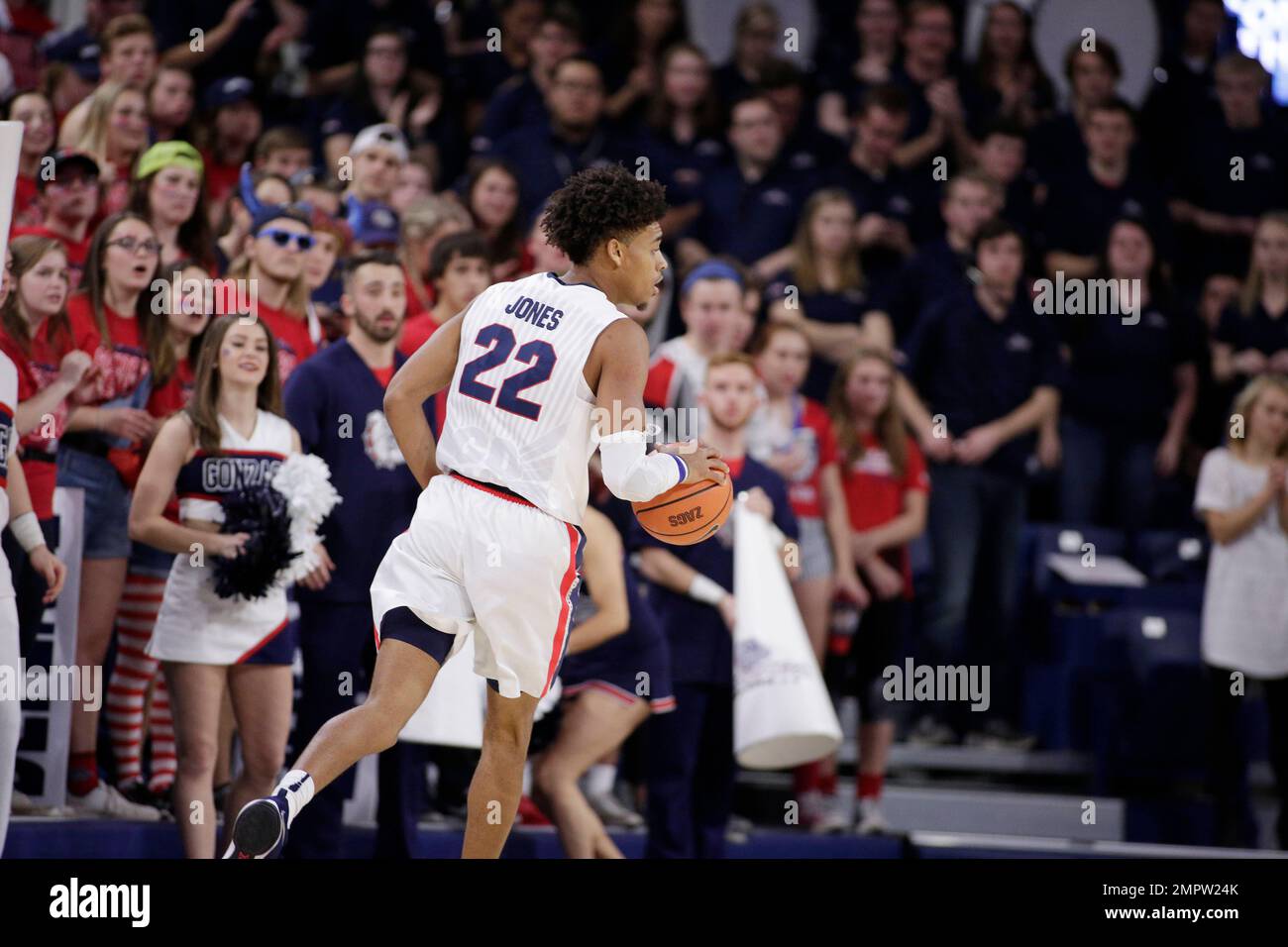 Gonzaga forward Jeremy Jones (22) dribbles the ball during the second ...
