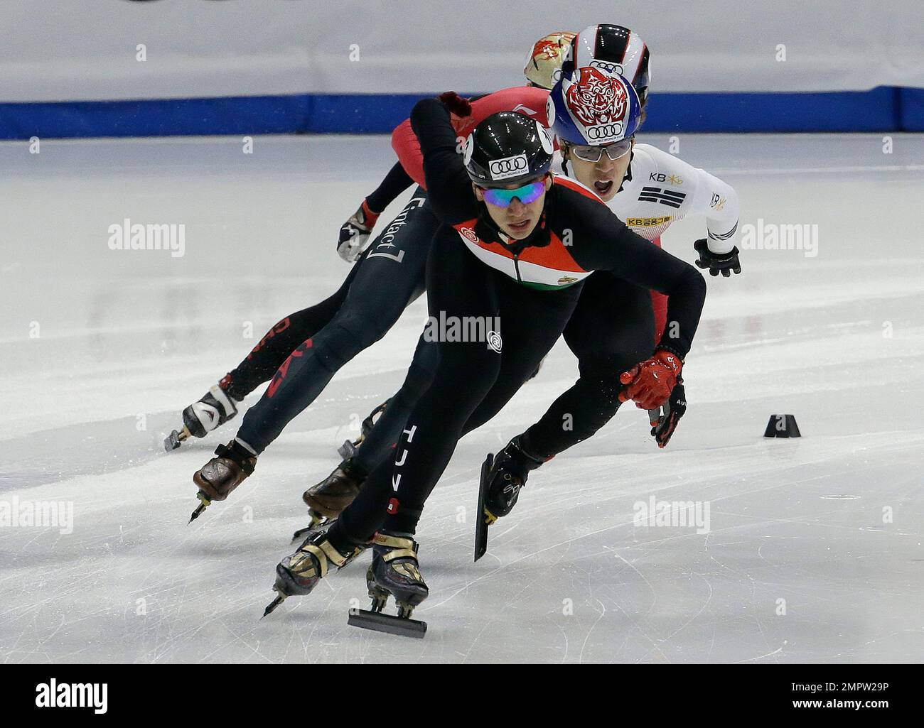 Hungary's Liu Shaolin Sandor, front, leads the group during the men's ...