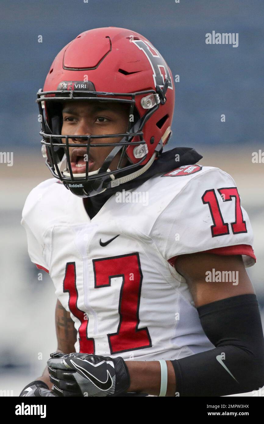 Harvard's Justice Shelton-Mosley #17 is seen before a game against Yale ...