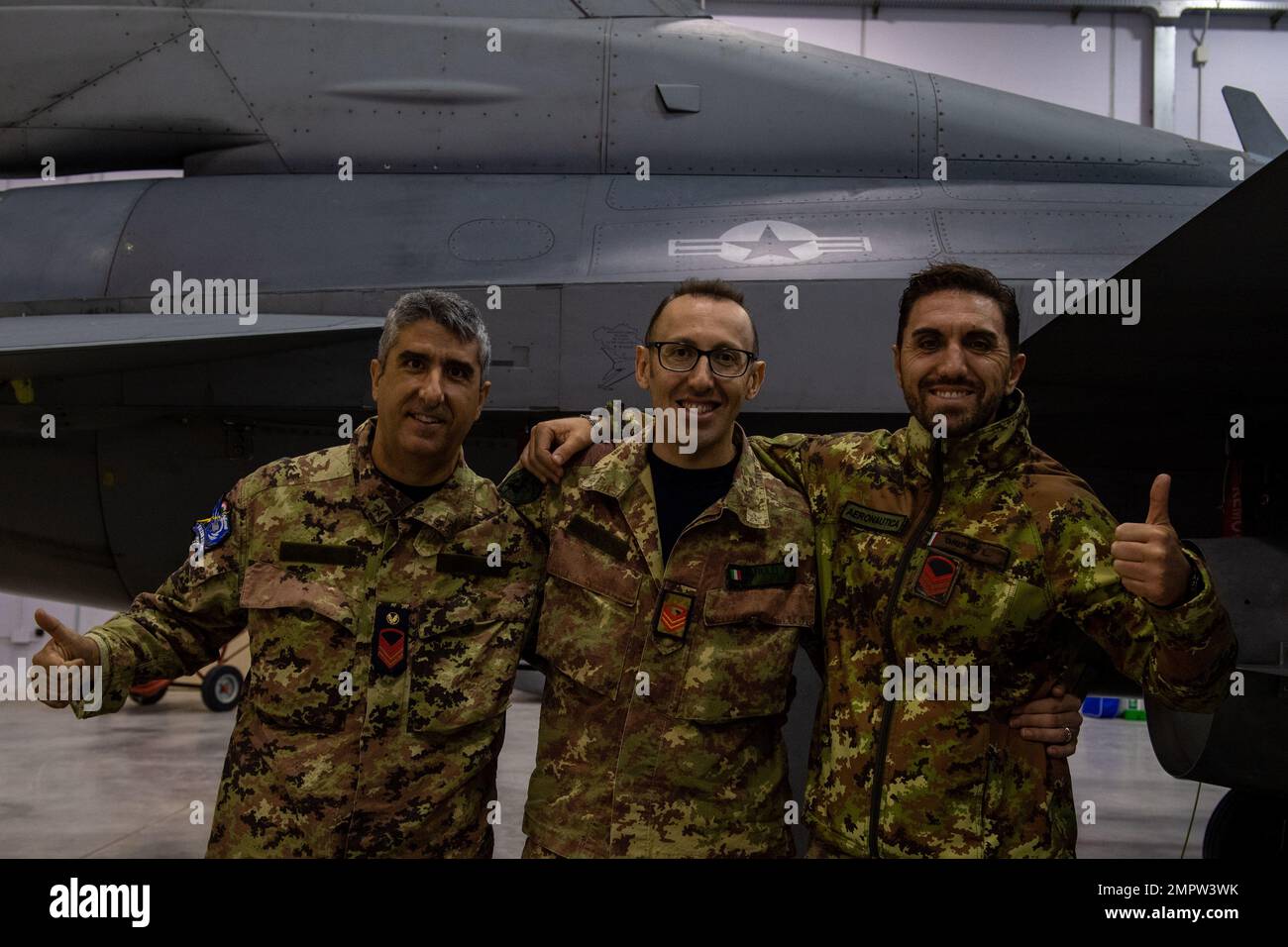 Italian air force members pose for a photo during exercise Falcon ...