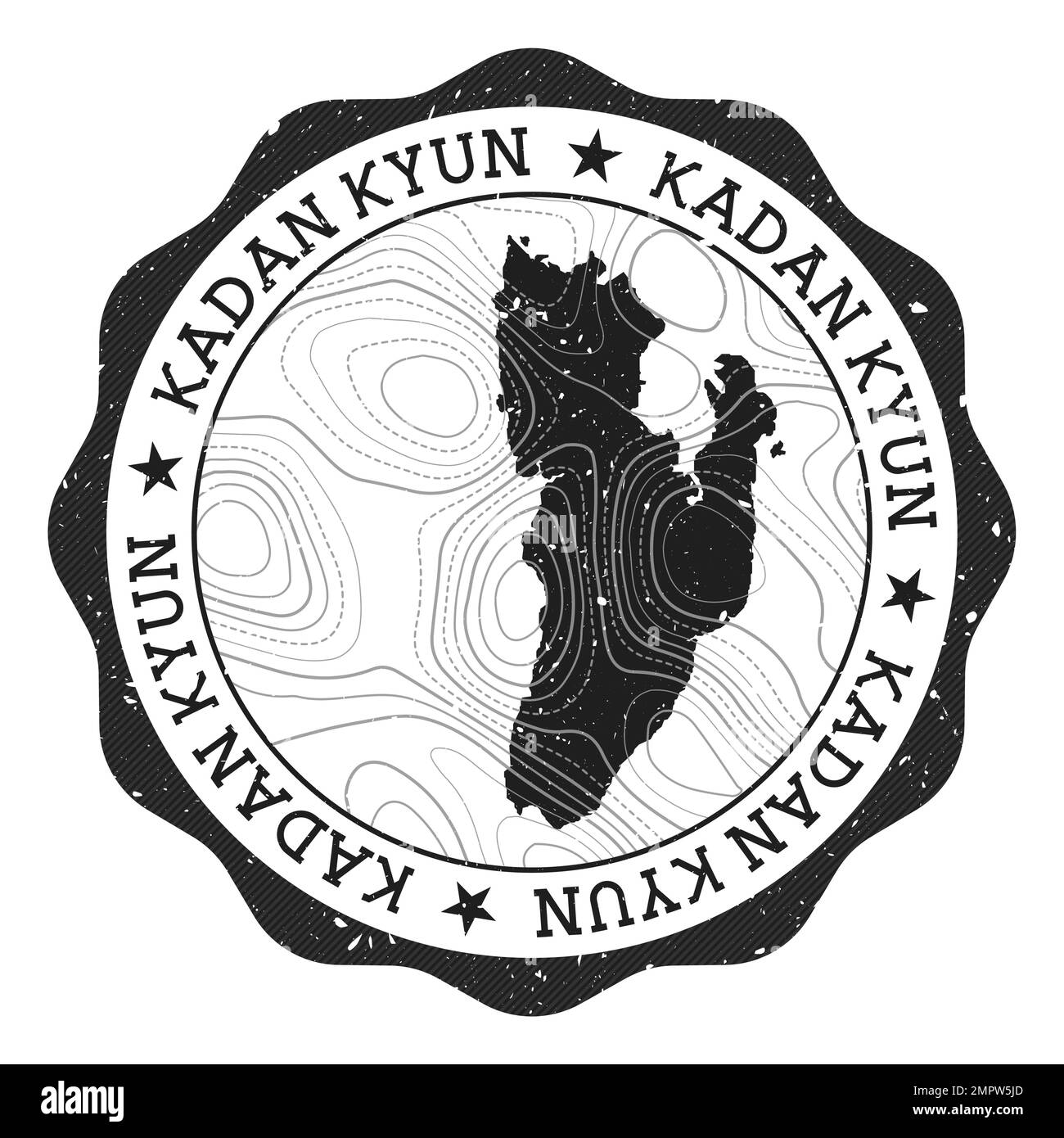 Kadan Kyun outdoor stamp. Round sticker with map of island with ...
