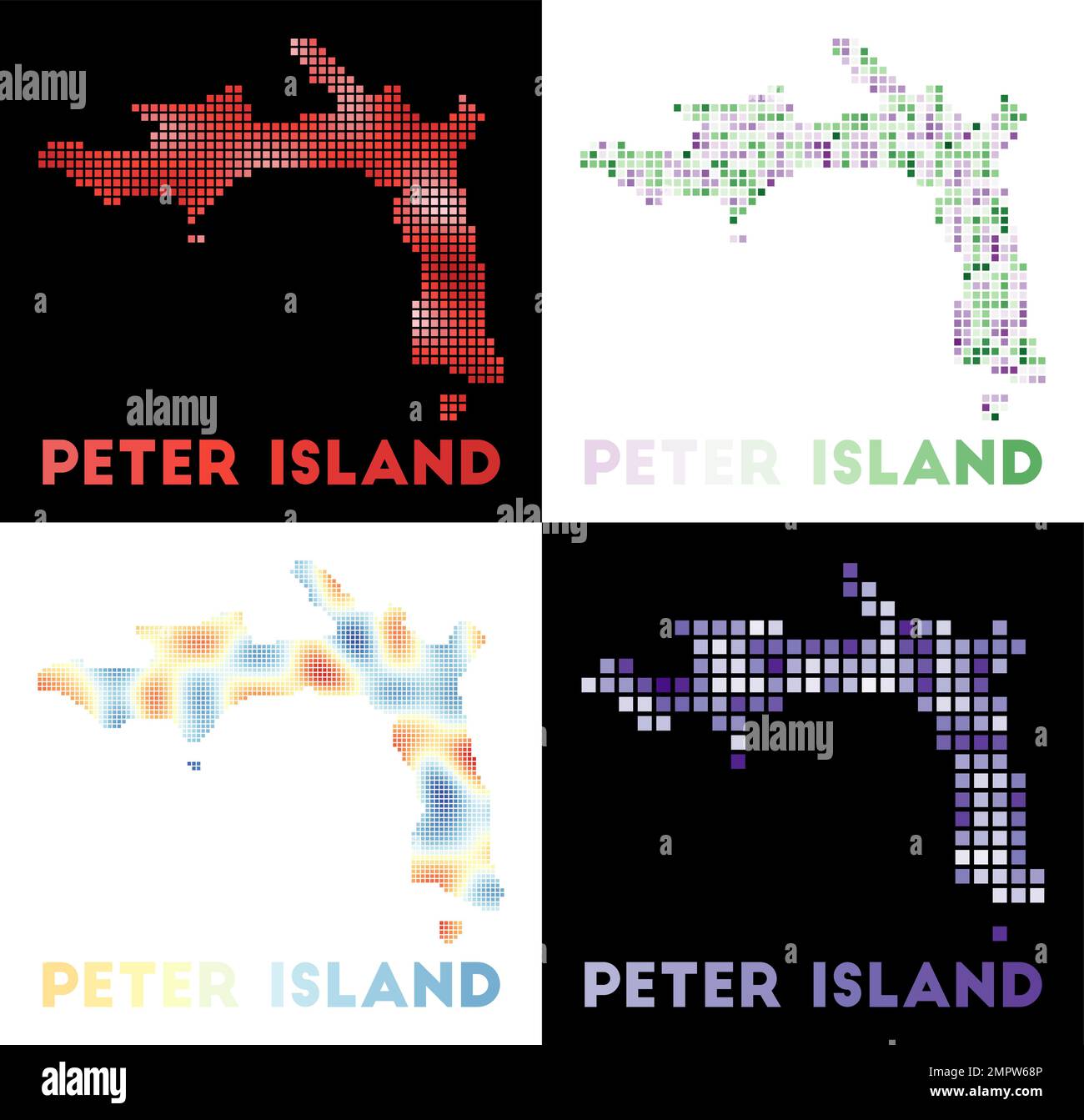 Peter Island map. Collection of maps of Peter Island in dotted style ...