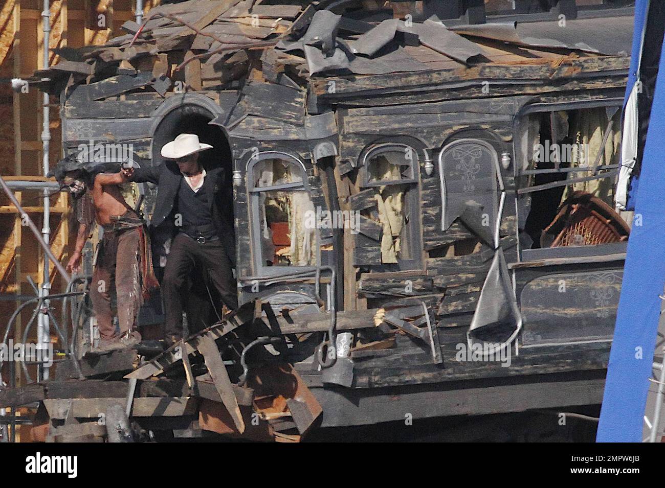 Johnny Depp and Armie Hammer, dressed in their characters Tonto and the ...