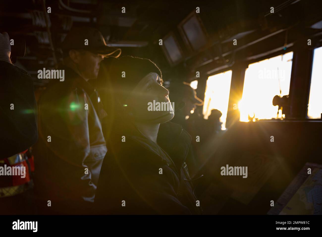 Lt. j.g. Clare Suess observes a digital chart in the pilot house the ...