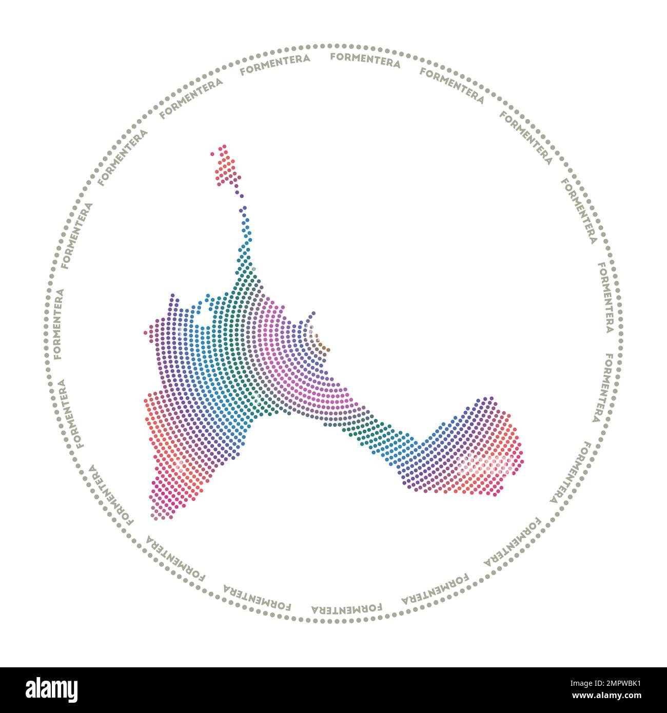 Formentera round logo. Digital style shape of Formentera in dotted ...
