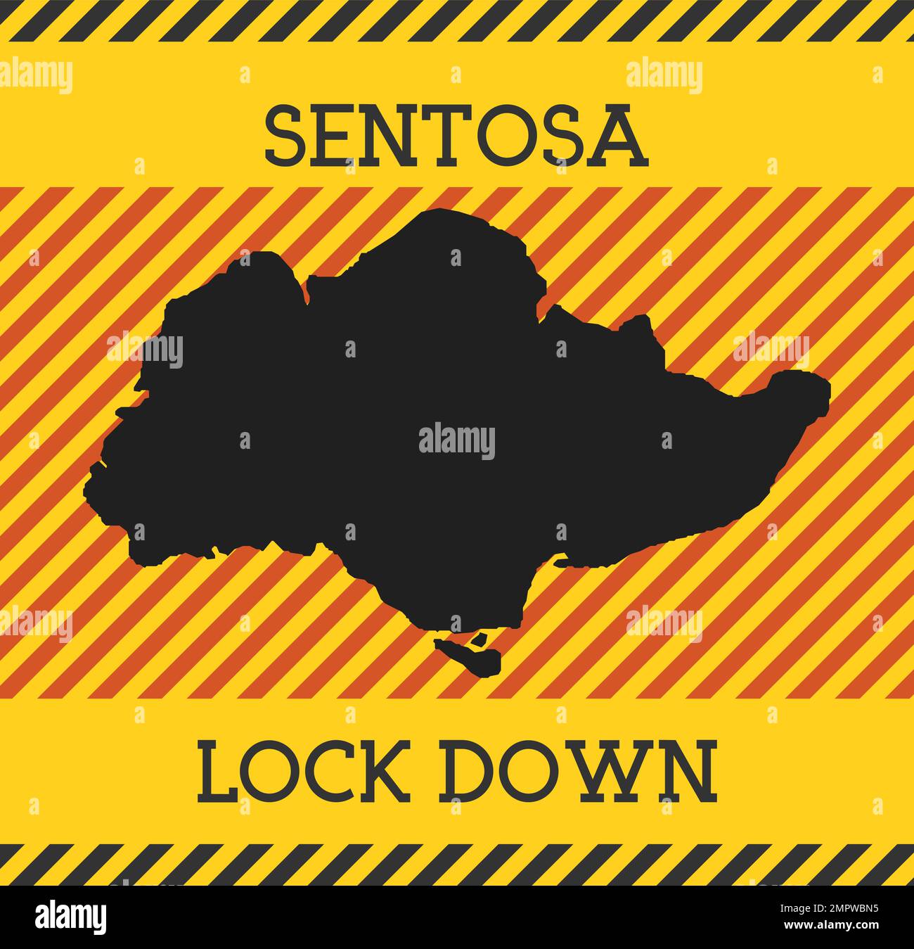 Sentosa Lock Down Sign. Yellow island pandemic danger icon. Vector ...