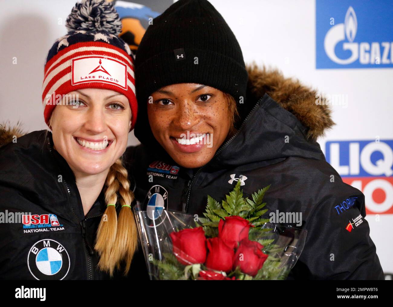 First-place finishers Jamie Greubel Poser, left, and Lauren Gibbs pose ...