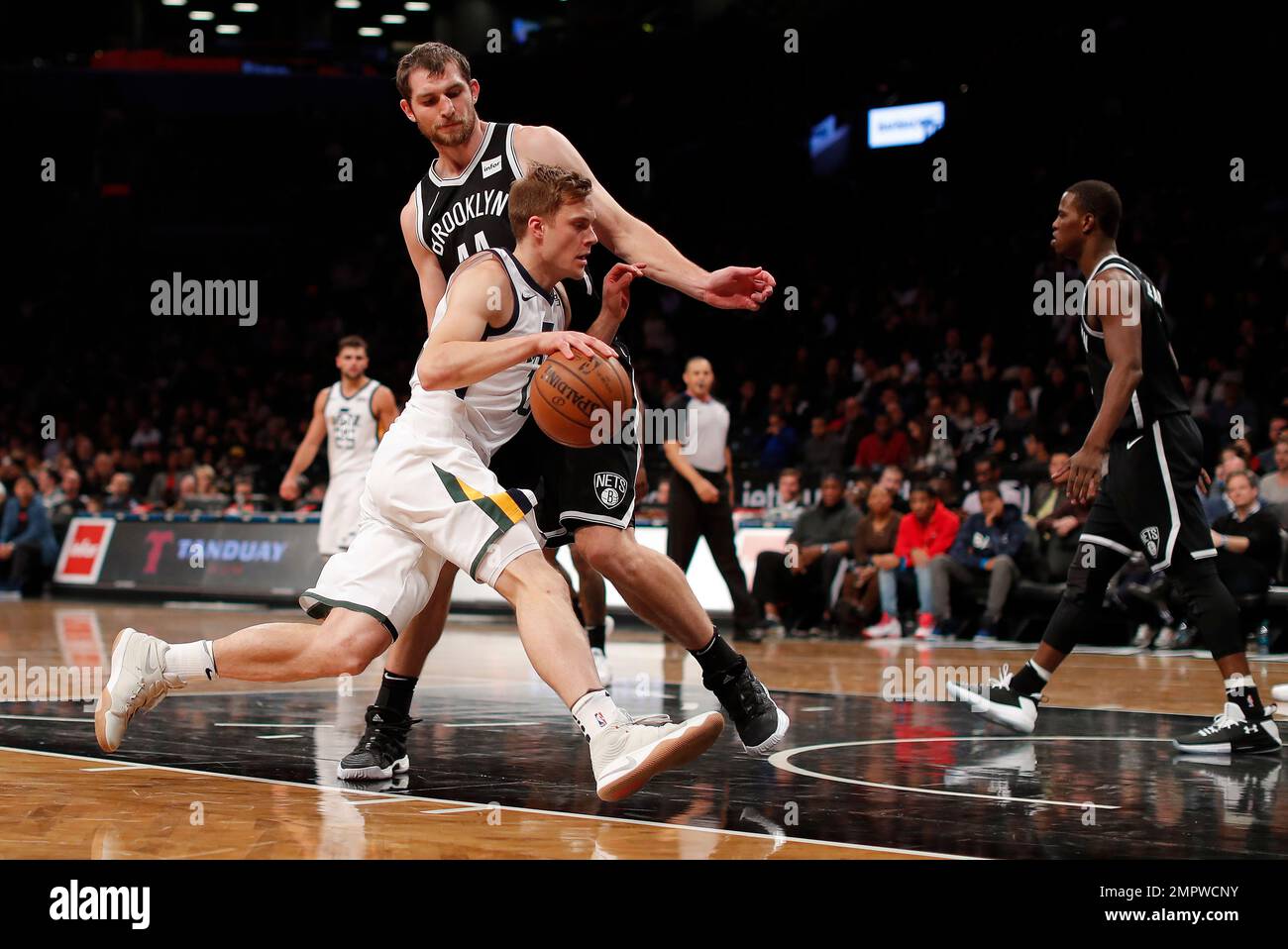 Utah Jazz guard Nate Wolters (16) drives against Brooklyn Nets center ...