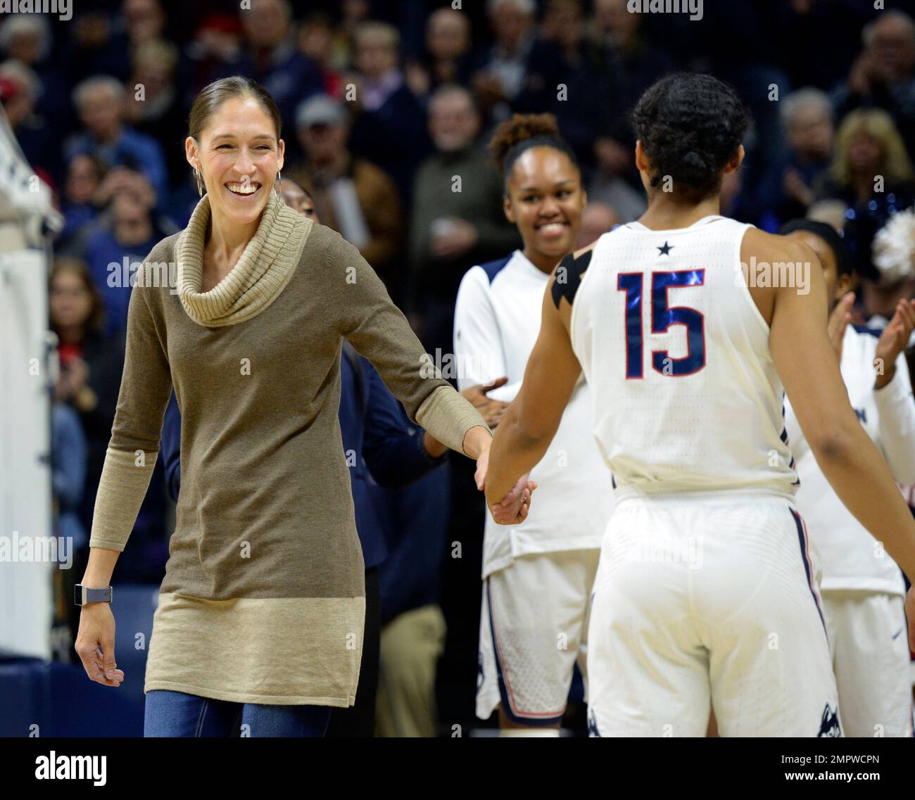 Former Connecticut basketball great Rebecca Lobo is honored before an ...