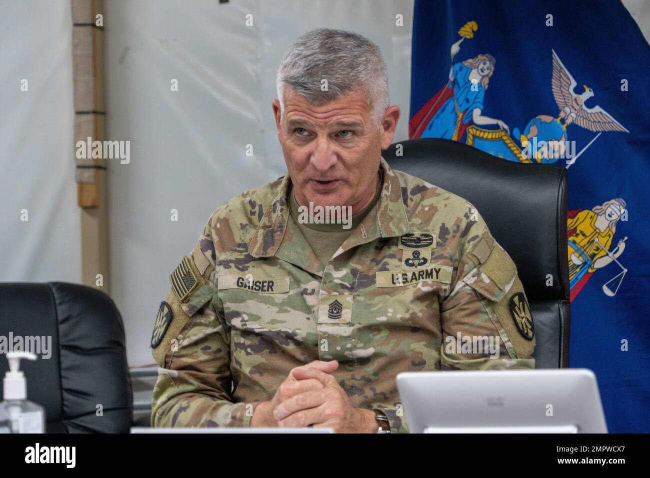 U.S. Army Command Sgt. Maj. Kevin Gaiser, the senior enlisted advisor to the commander of the ...