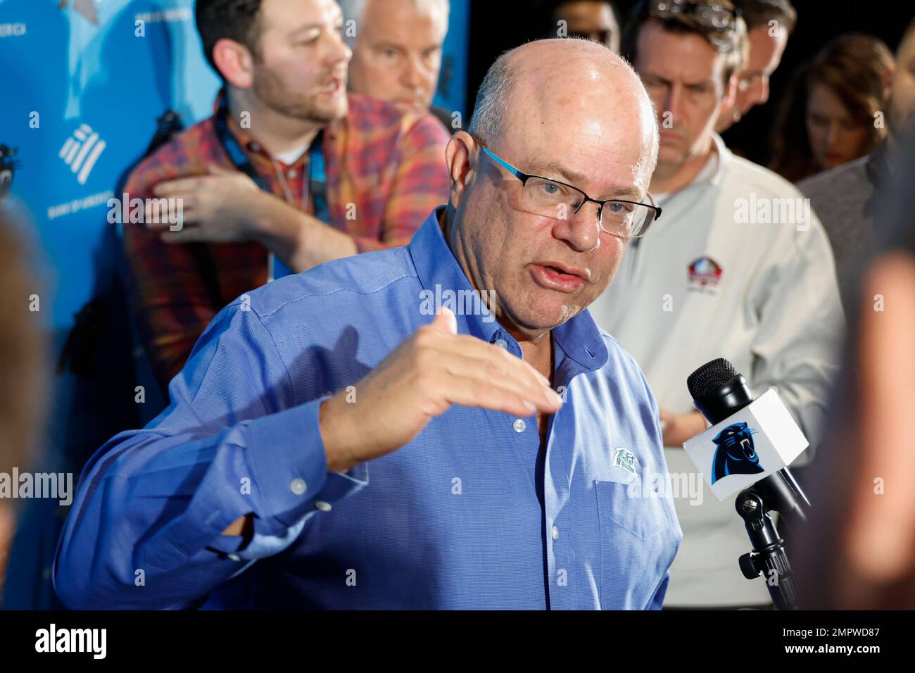 Carolina Panthers owner David Tepper answers a question at news ...