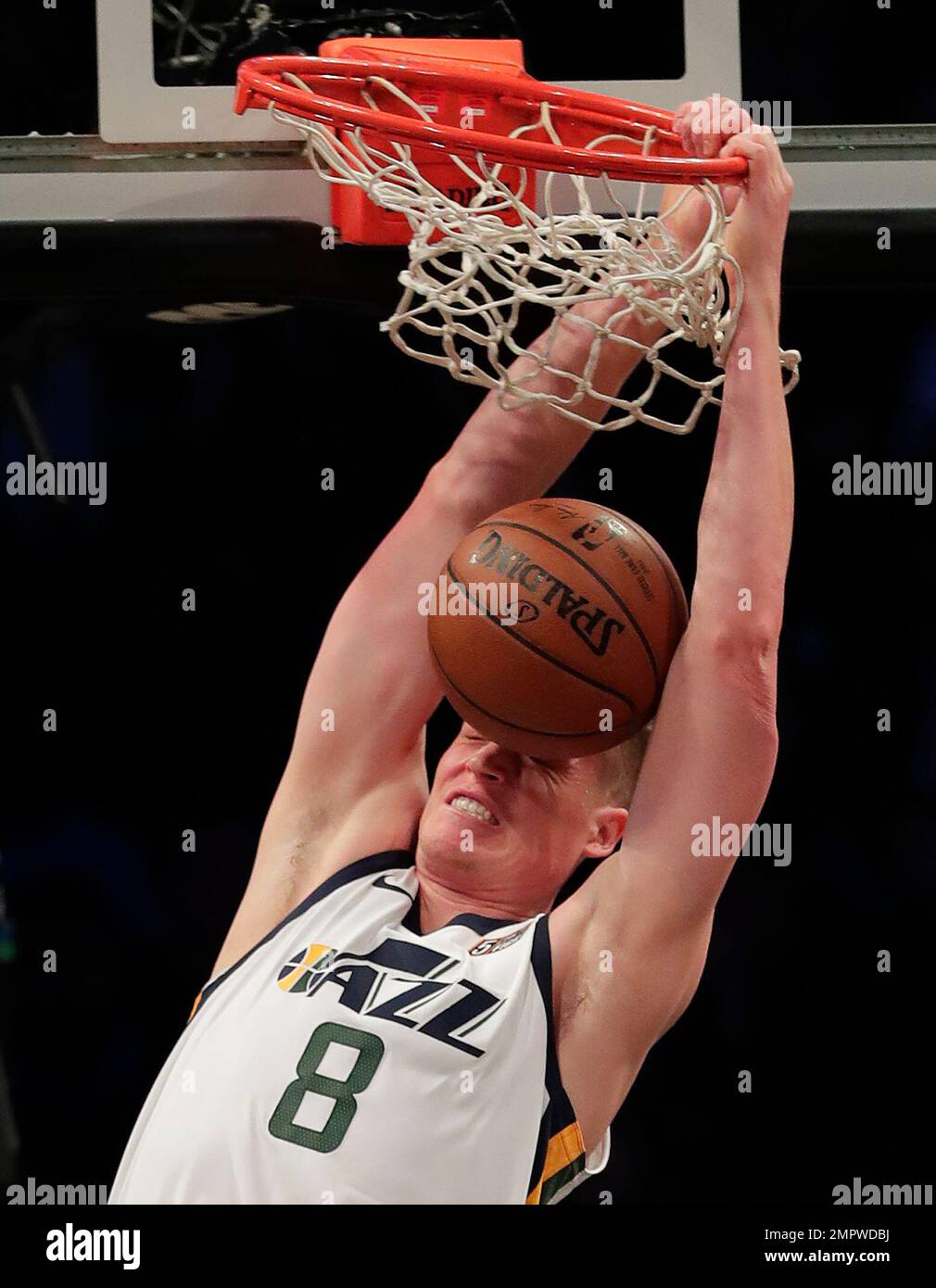 Utah Jazz forward Jonas Jerebko (8) dunks against the Brooklyn Nets ...