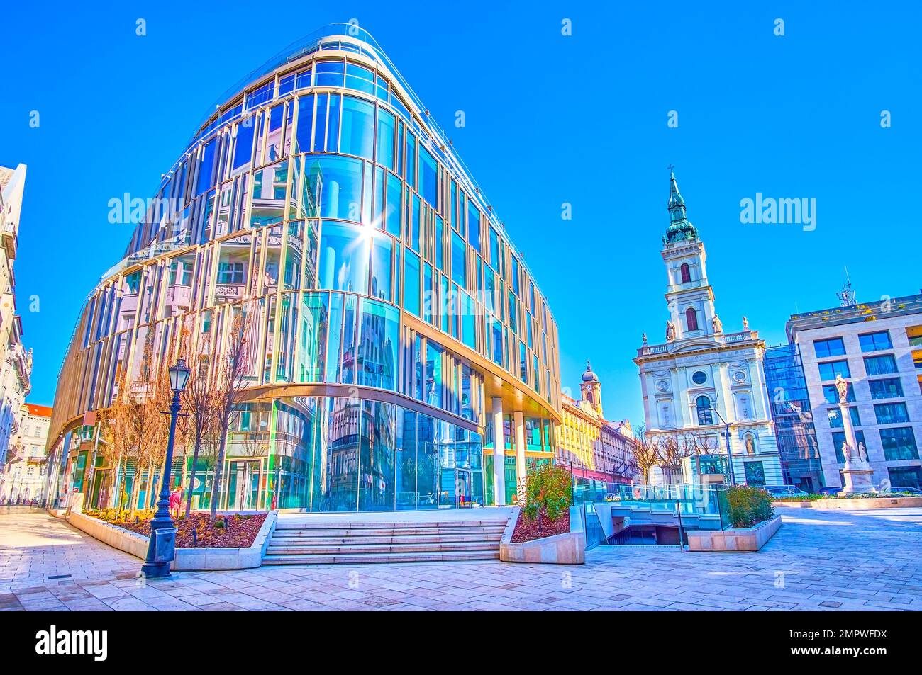 Panoramic view on Szervita square with historic St Anna Parish Church ...