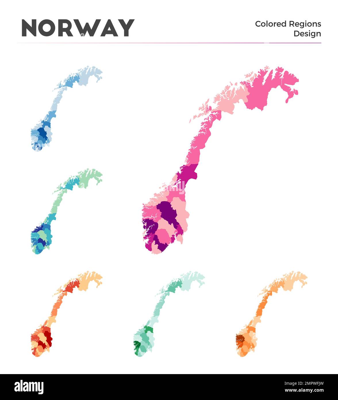 Norway map collection. Borders of Norway for your infographic. Colored country regions. Vector ...
