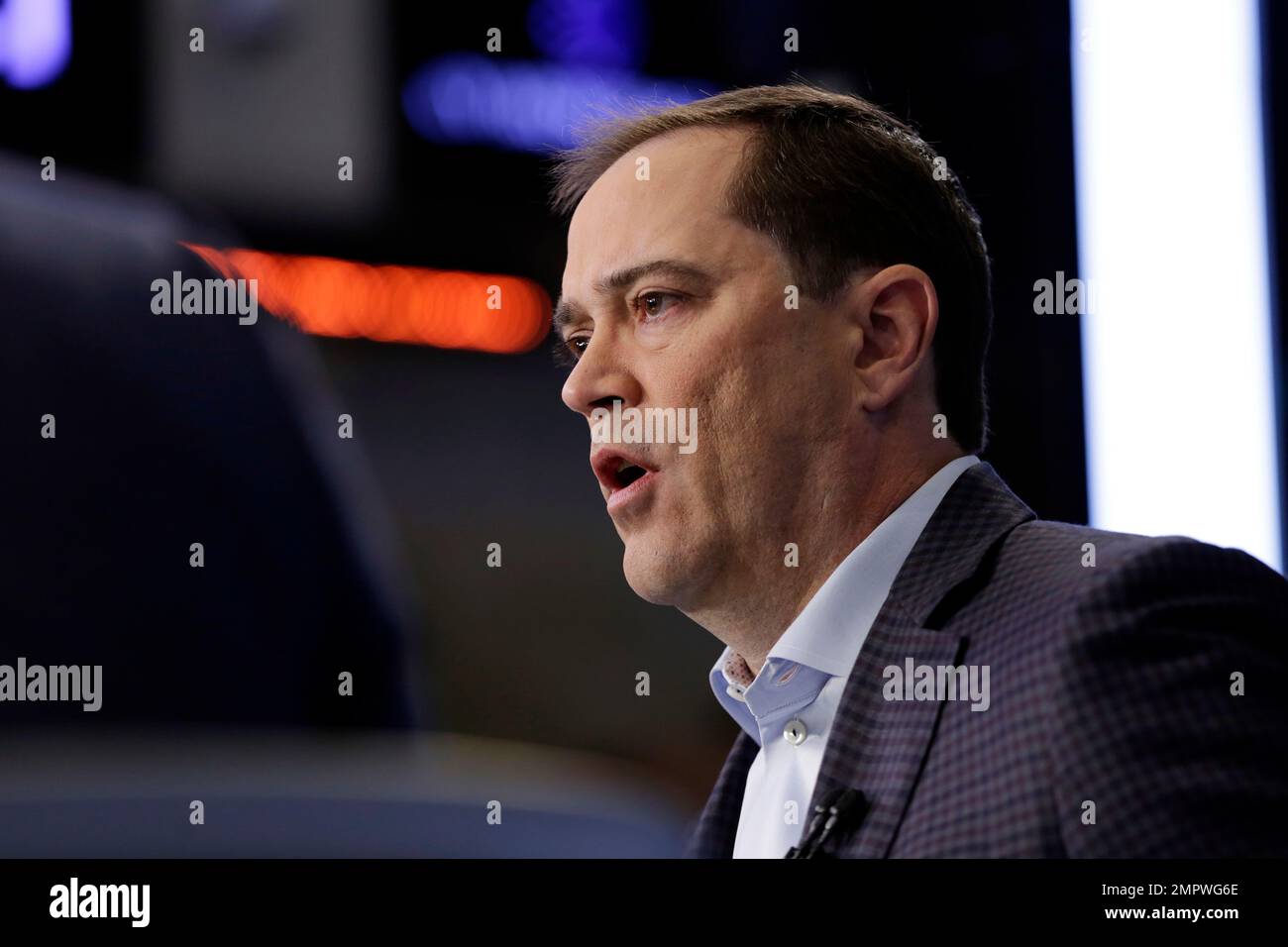 Cisco CEO Chuck Robbins is interviewed on the floor of the New York ...