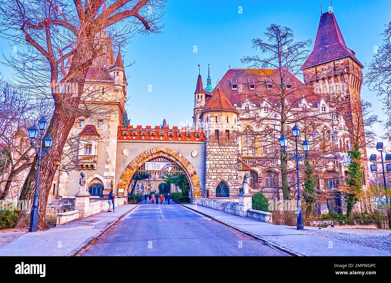 BUDAPEST, HUNGARY - MARCH 2, 2022: Vajdahunyad Castle and the Lion's ...