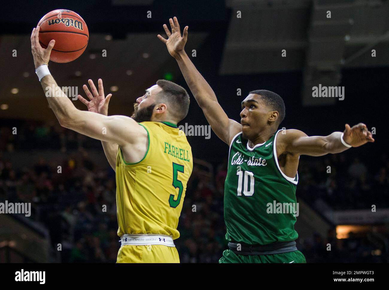 Notre Dame's Matt Farrell (5) goes up for a shot next to Chicago State ...