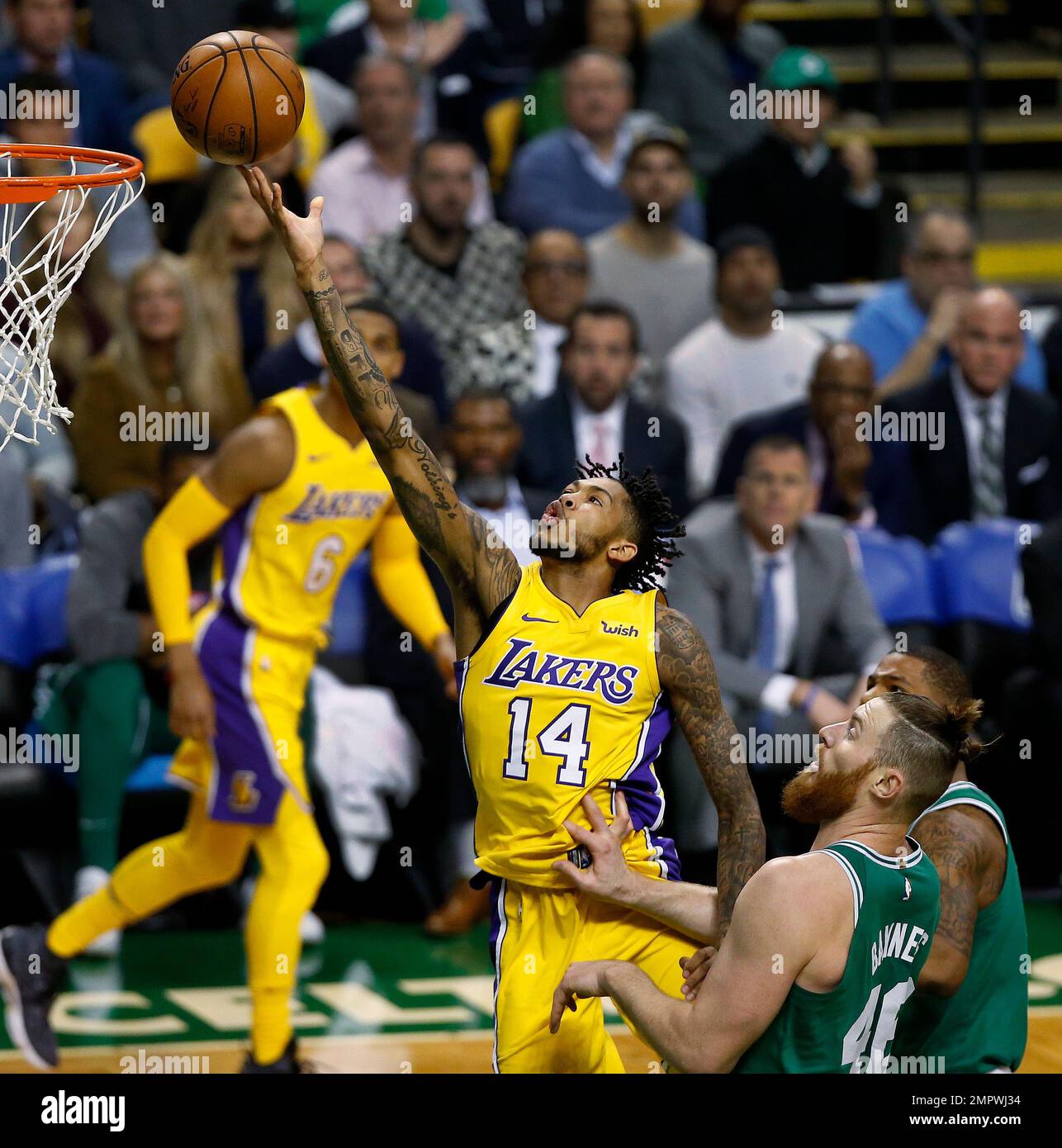Los Angeles Lakers' Brandon Ingram goes to the basket past Boston ...