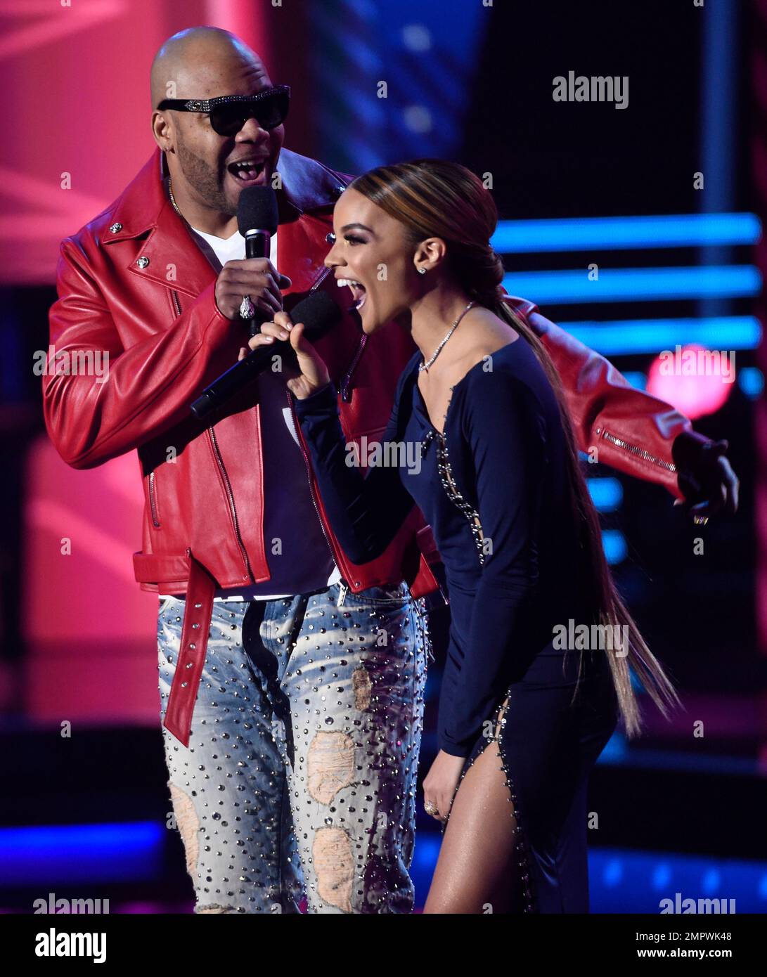 Flo-Rida, left, and Leslie Grace introduce a performance by Maluma at ...