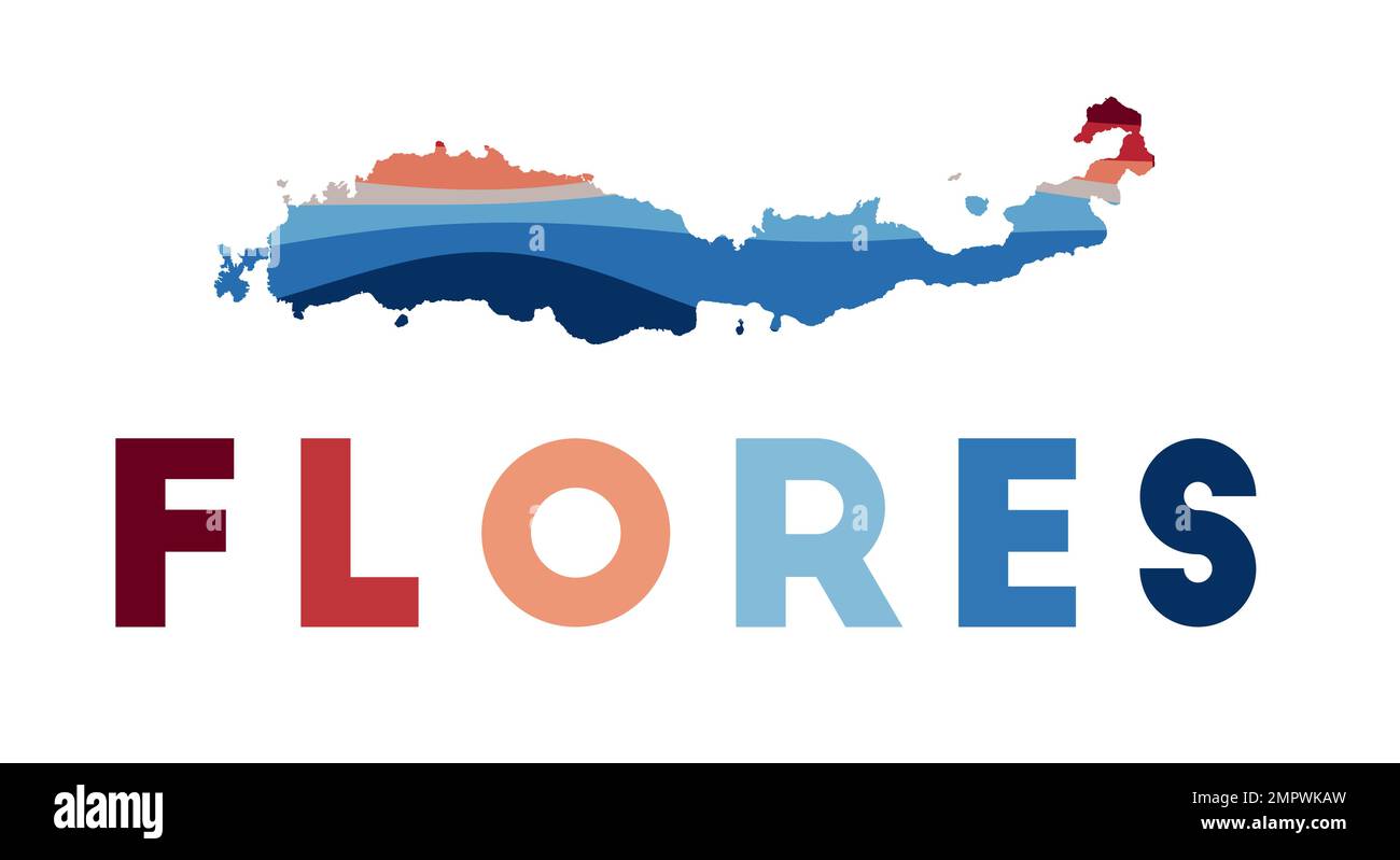 Flores map. Map of the island with beautiful geometric waves in red ...