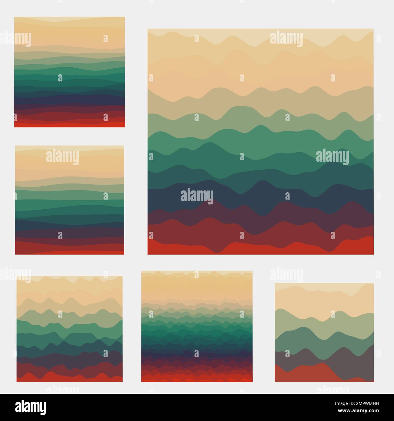 Abstract waves background collection. Curves in contrasting red, green ...