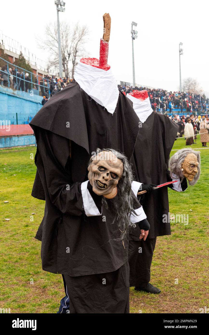 Weird cosplay characters depicting headless men at the annual Simitlia ...