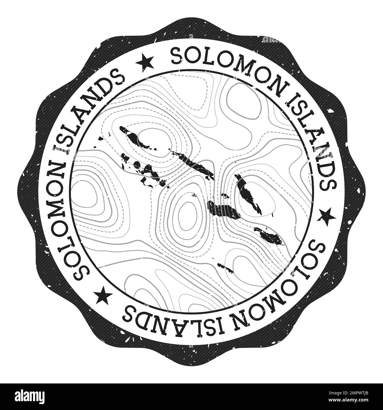 Solomon Islands outdoor stamp. Round sticker with map of country with ...