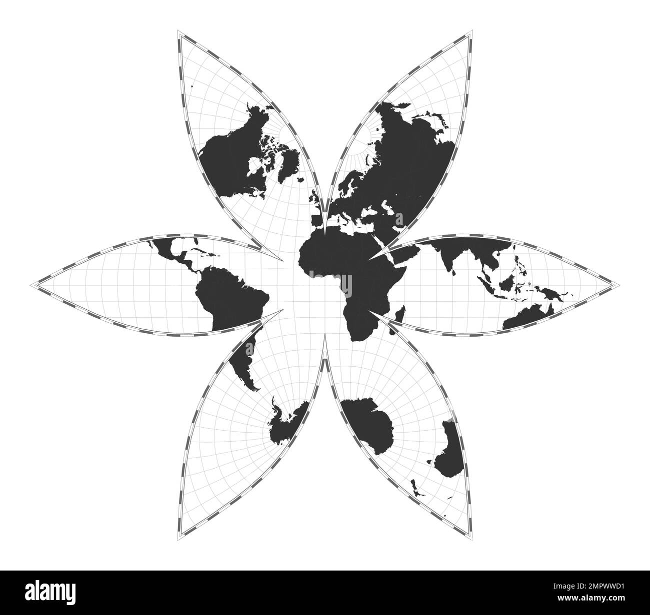 Vector world map. The U.S.-centric Gingery world projection. Plain ...