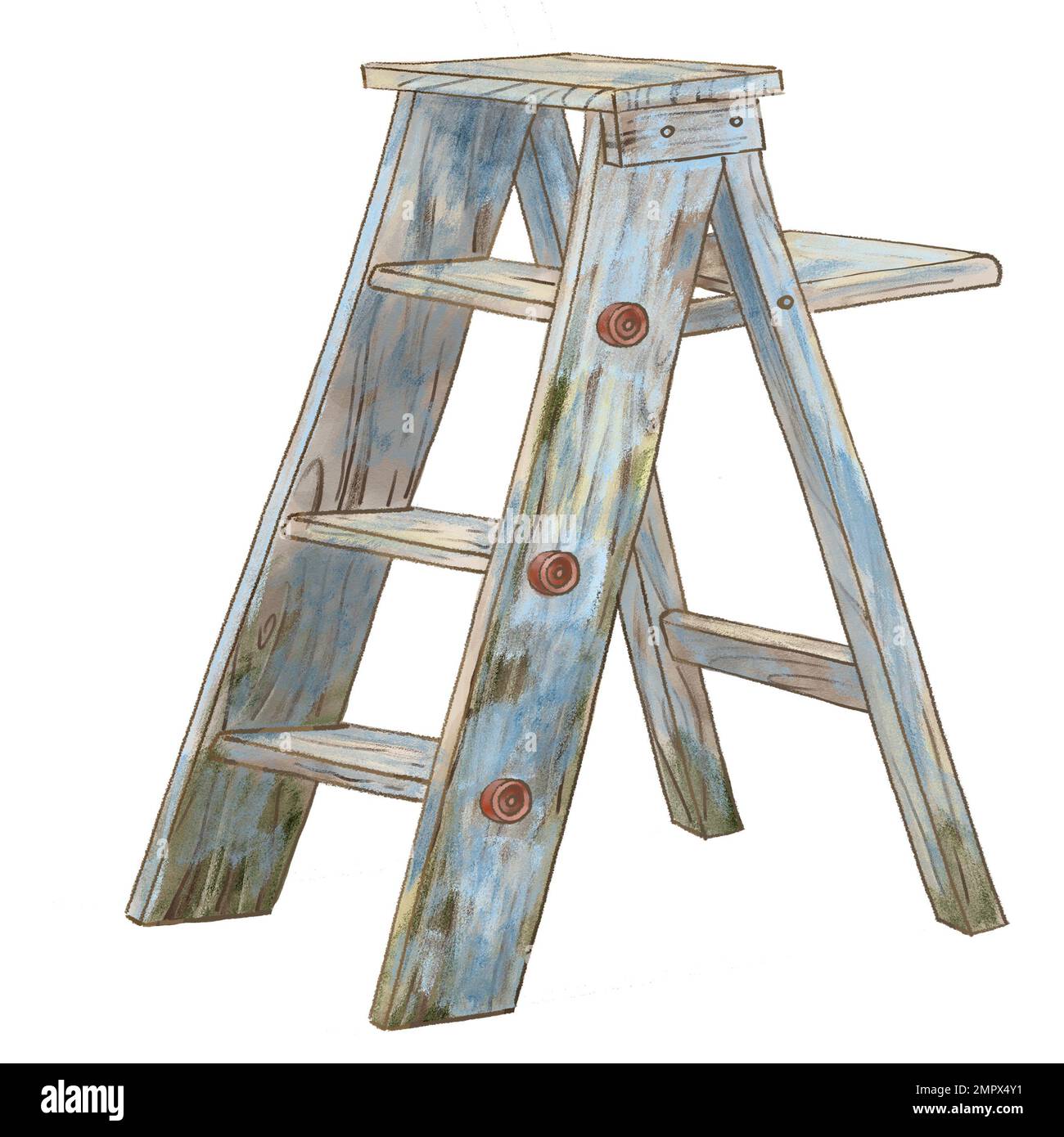 Color drawing of an old garden ladder. High quality illustration Stock ...
