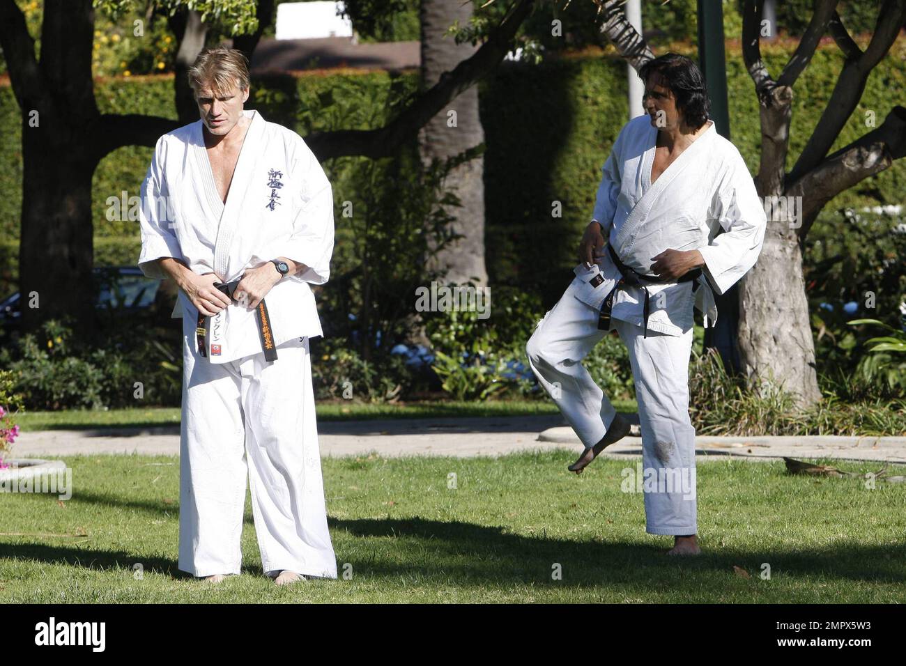 Swedish actor and action star Dolph Lundgren practices his karate in ...