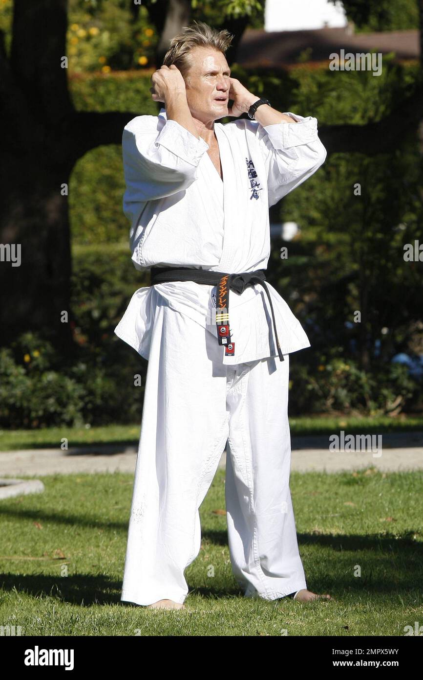 Swedish actor and action star Dolph Lundgren practices his karate in ...